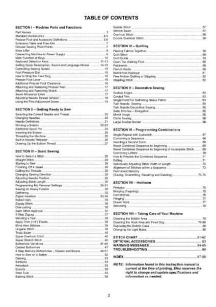 Elna eXperience 660-6600 Sewing Machine Instruction Manual