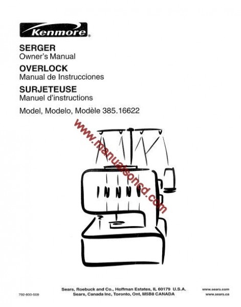 Kenmore Model 385.16622 OverLock Sewing Machine Manual