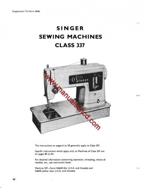 Singer 338 Sewing Machine Service Manual